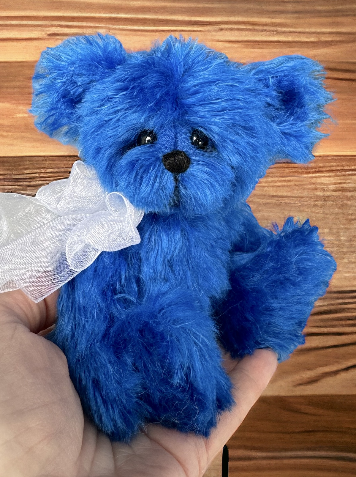 SOLD! Sapphire – Royal Blue Mohair Pocket Bear